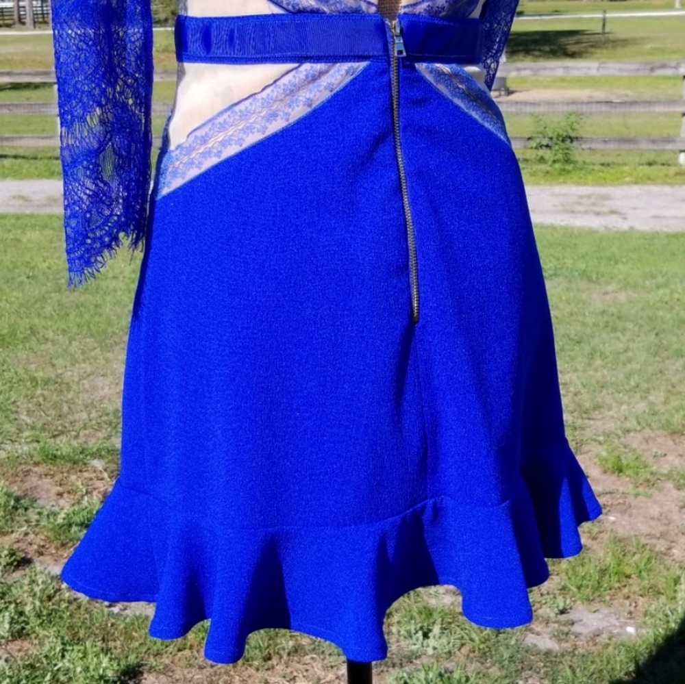 Sheer Mini Dress Blue Nude Three Floor Nwot Gem
